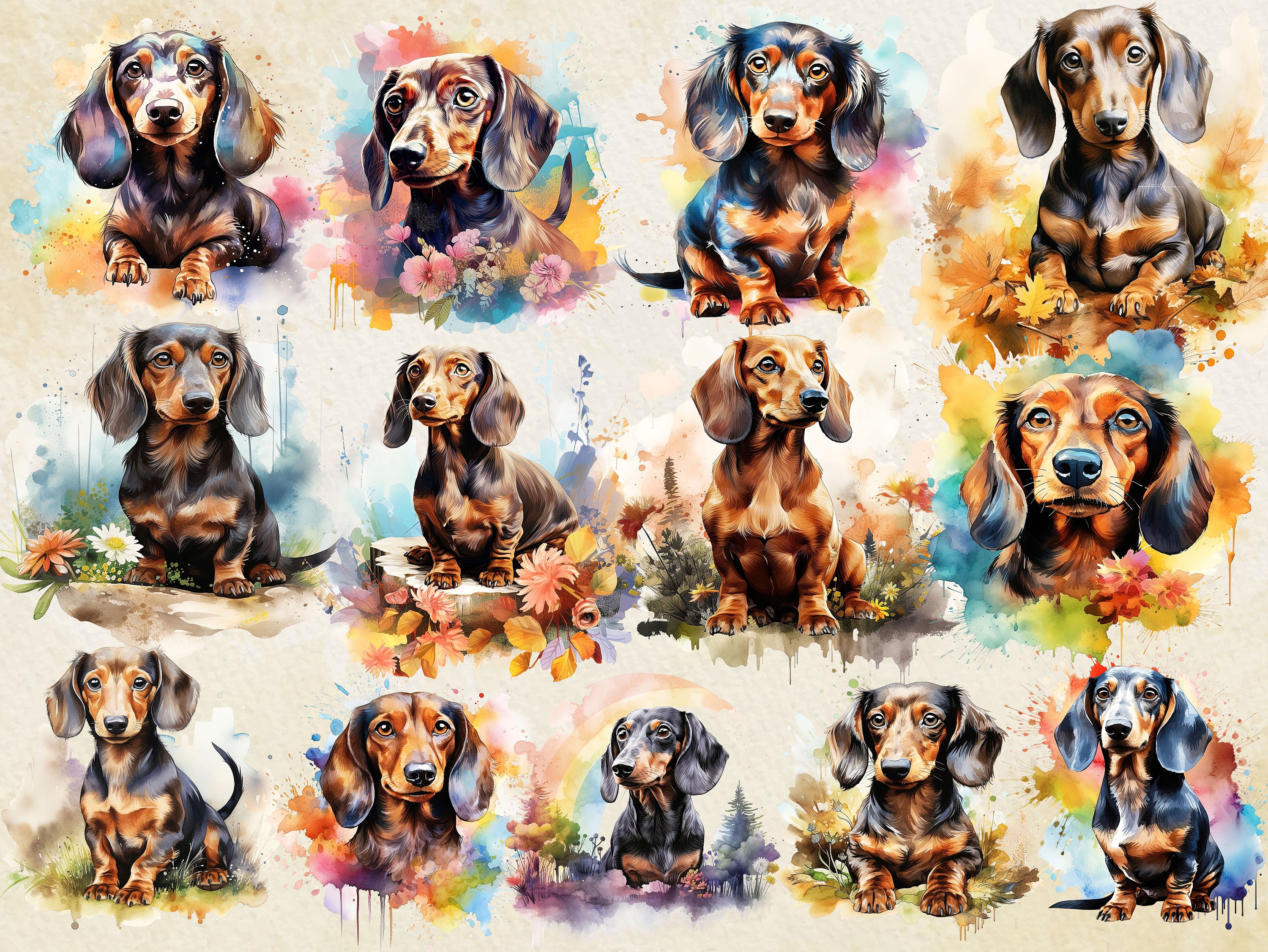 Watercolor Dachshund Clipart Bundle 100 Png's, Dachshund Images ...