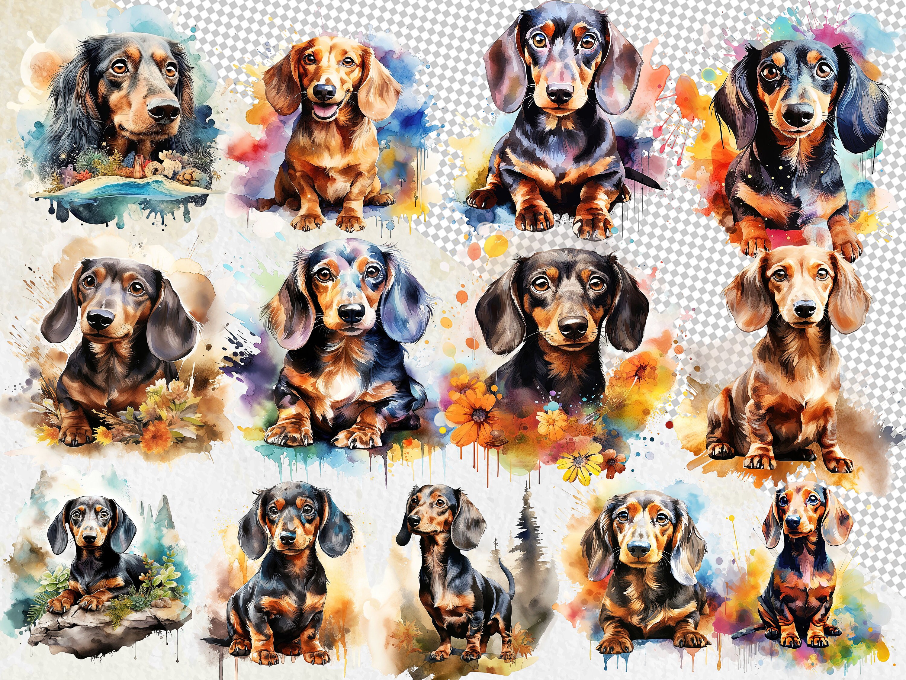 Watercolor Dachshund Clipart Bundle 100 Png's, Dachshund Images ...