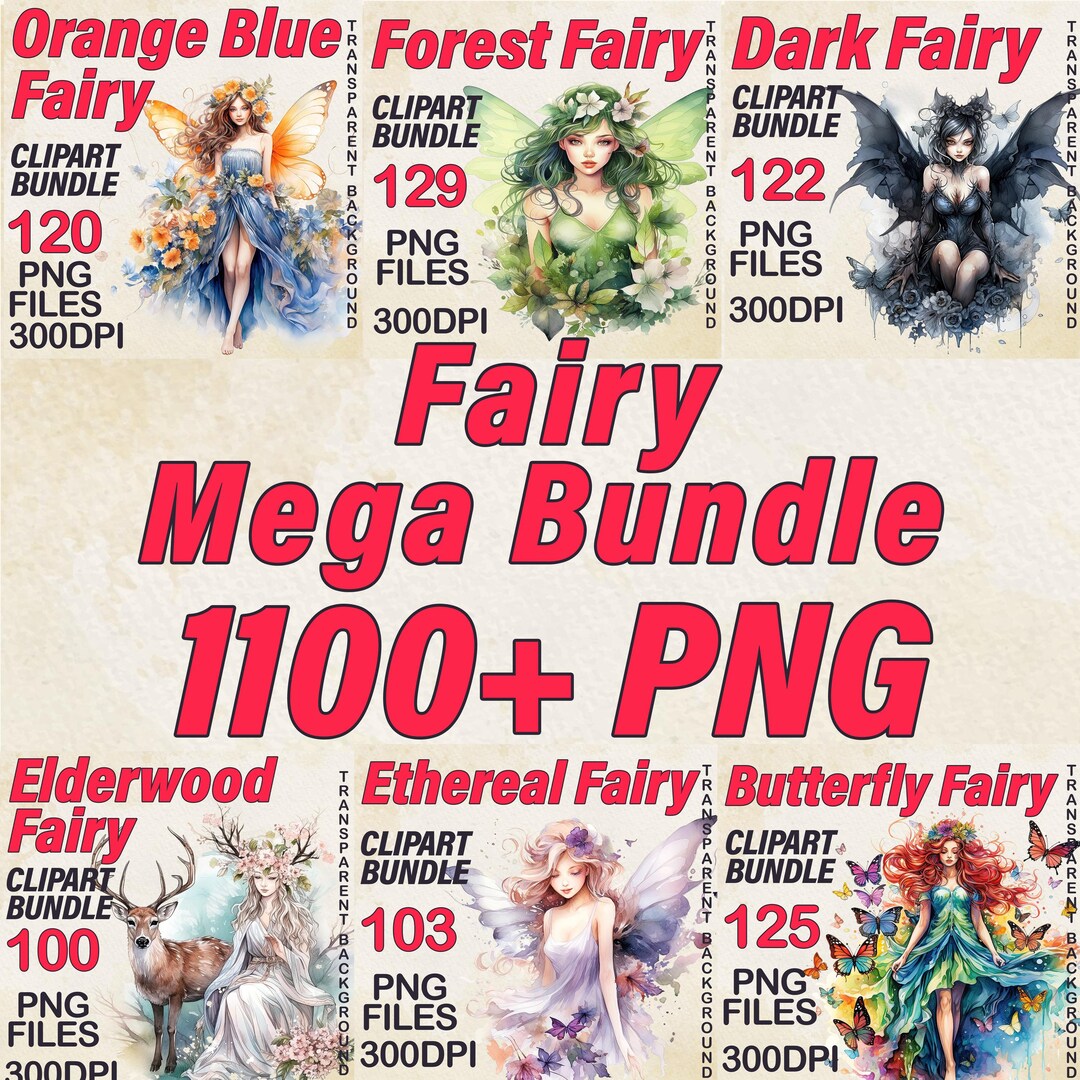Fairy Mega Clipart Bundle - 1,100+ Png's, Enchanted Graphics, Magical ...