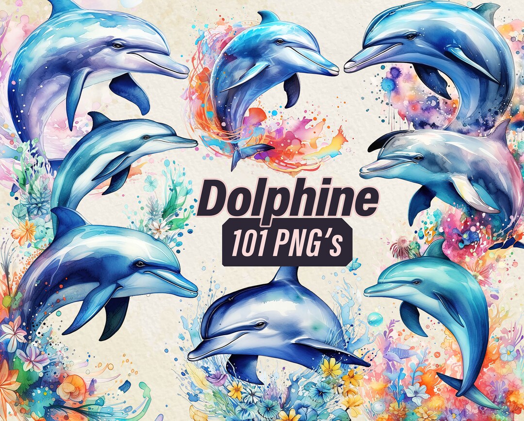 Watercolor Dolphin Clipart Bundle 101 Png's, Magical Enchanting Dolphin ...