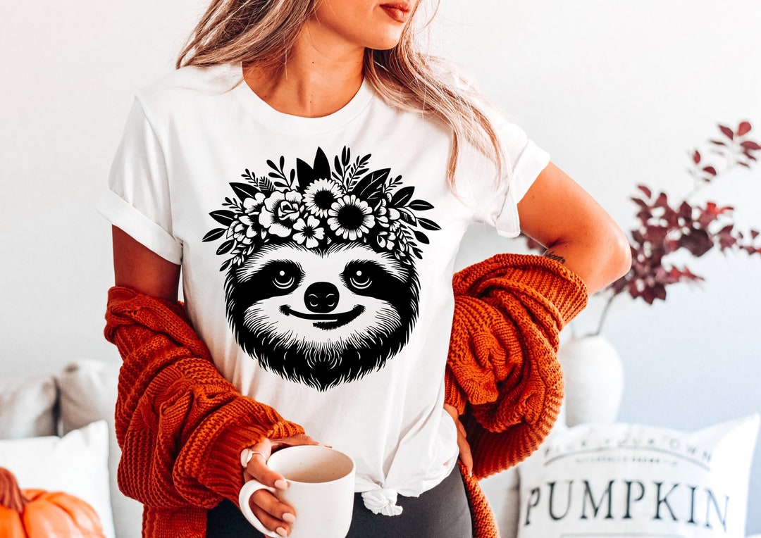 Cute Sloth Svg, Sloth With Flower Svg, Floral Sloth Svg, Sloth Clipart ...