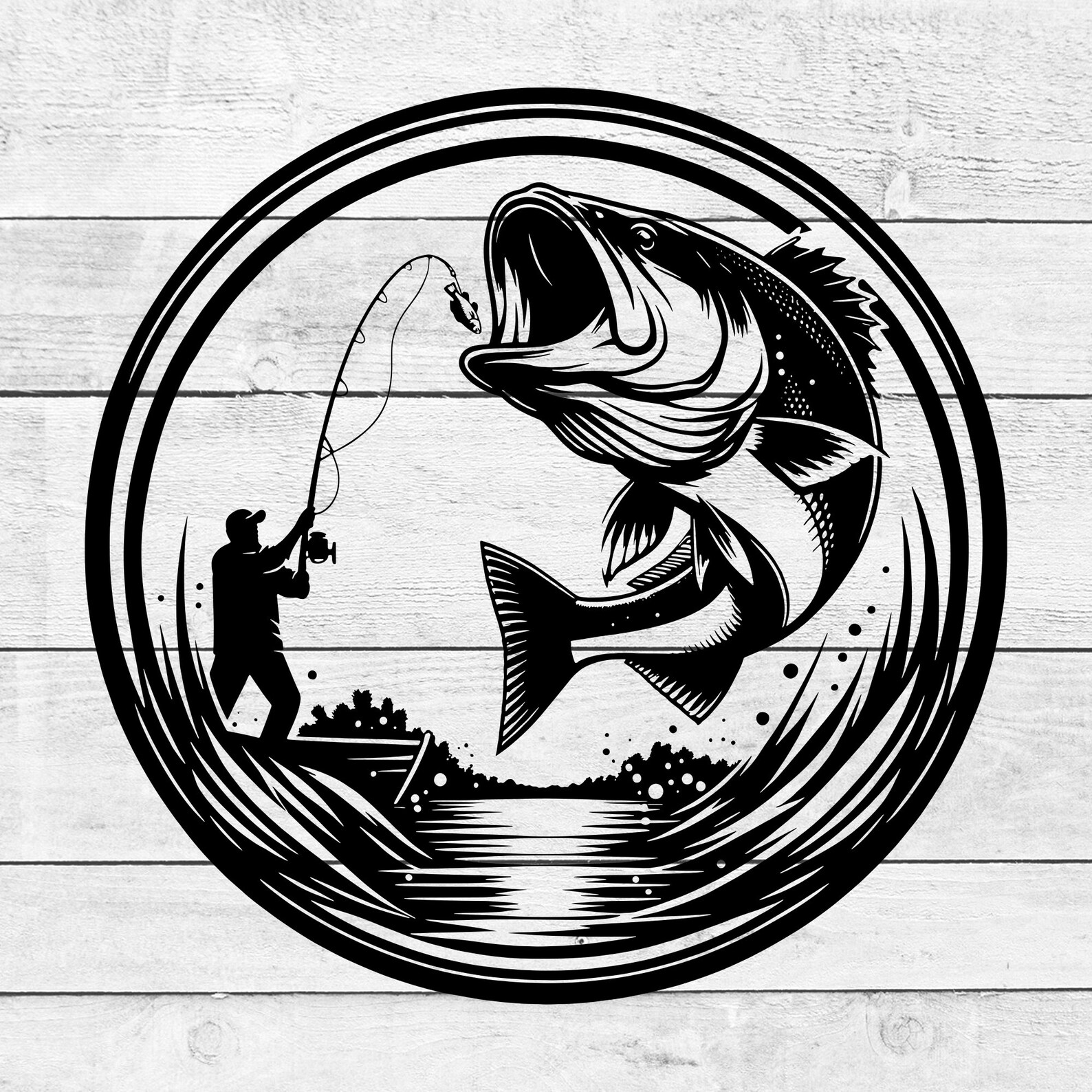 Fishing Svg, Bass Fishing Svg, Bass Fish Svg, Fisherman Catching Fish ...