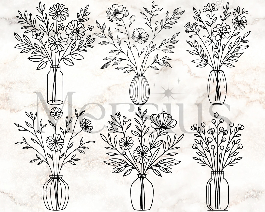 Flower Vase Svg Bundle Set1, Flower Vase Svg, Floral Bouquet Svg, Vase ...