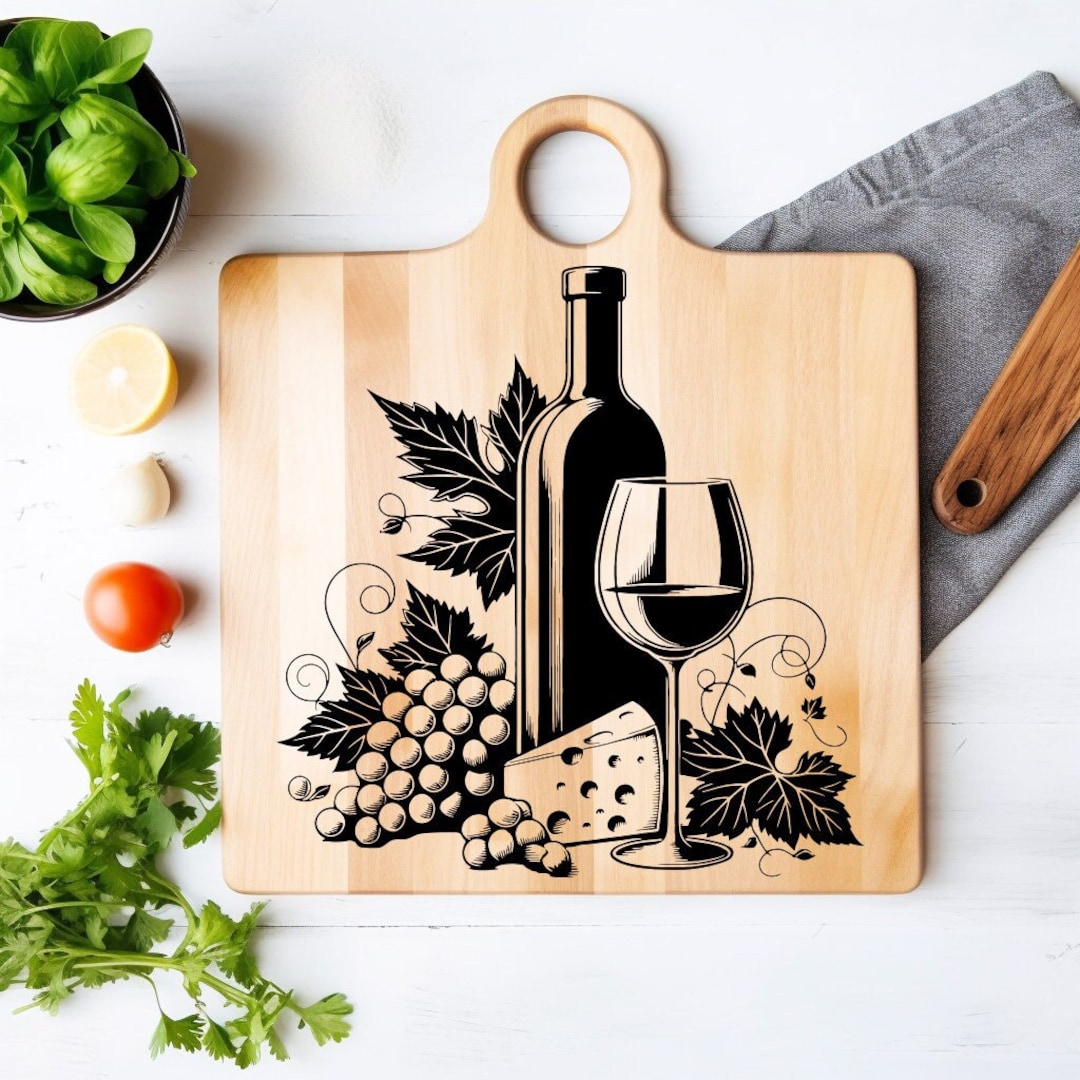 Wine and Cheese Board Svg, Cutting Board Svg, White Wine Svg, Wine ...
