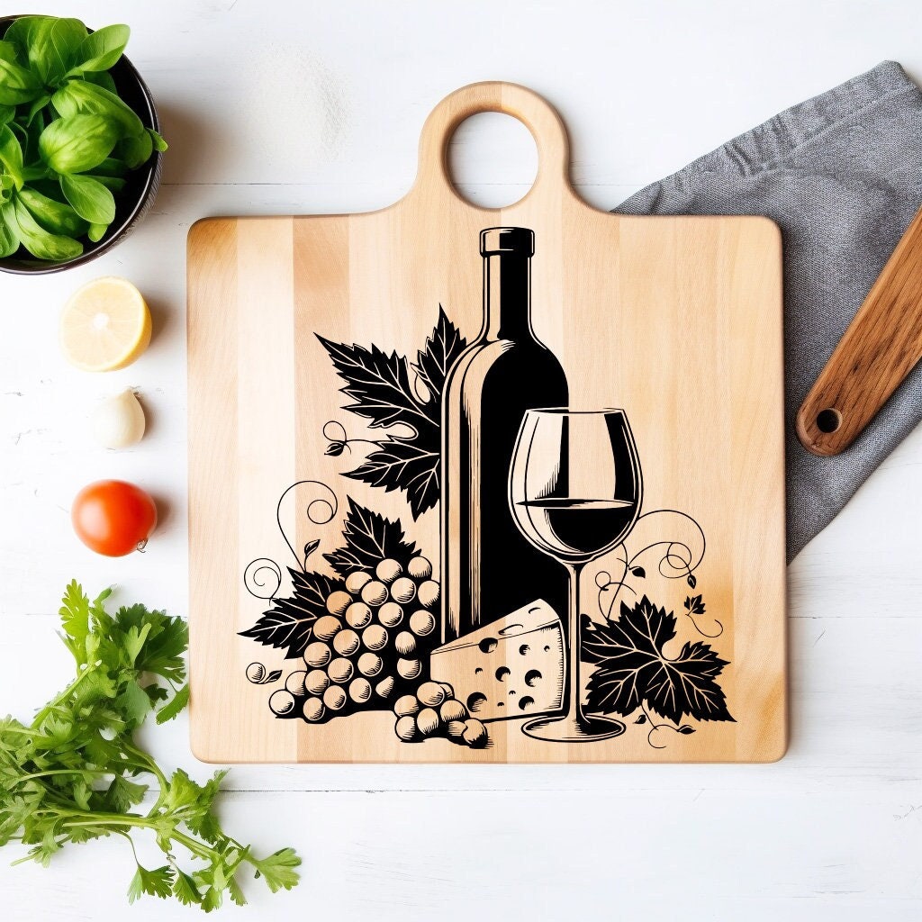 Wine and Cheese Board Svg, Cutting Board Svg, White Wine Svg, Wine Glasses Svg, Grapes Svg ...