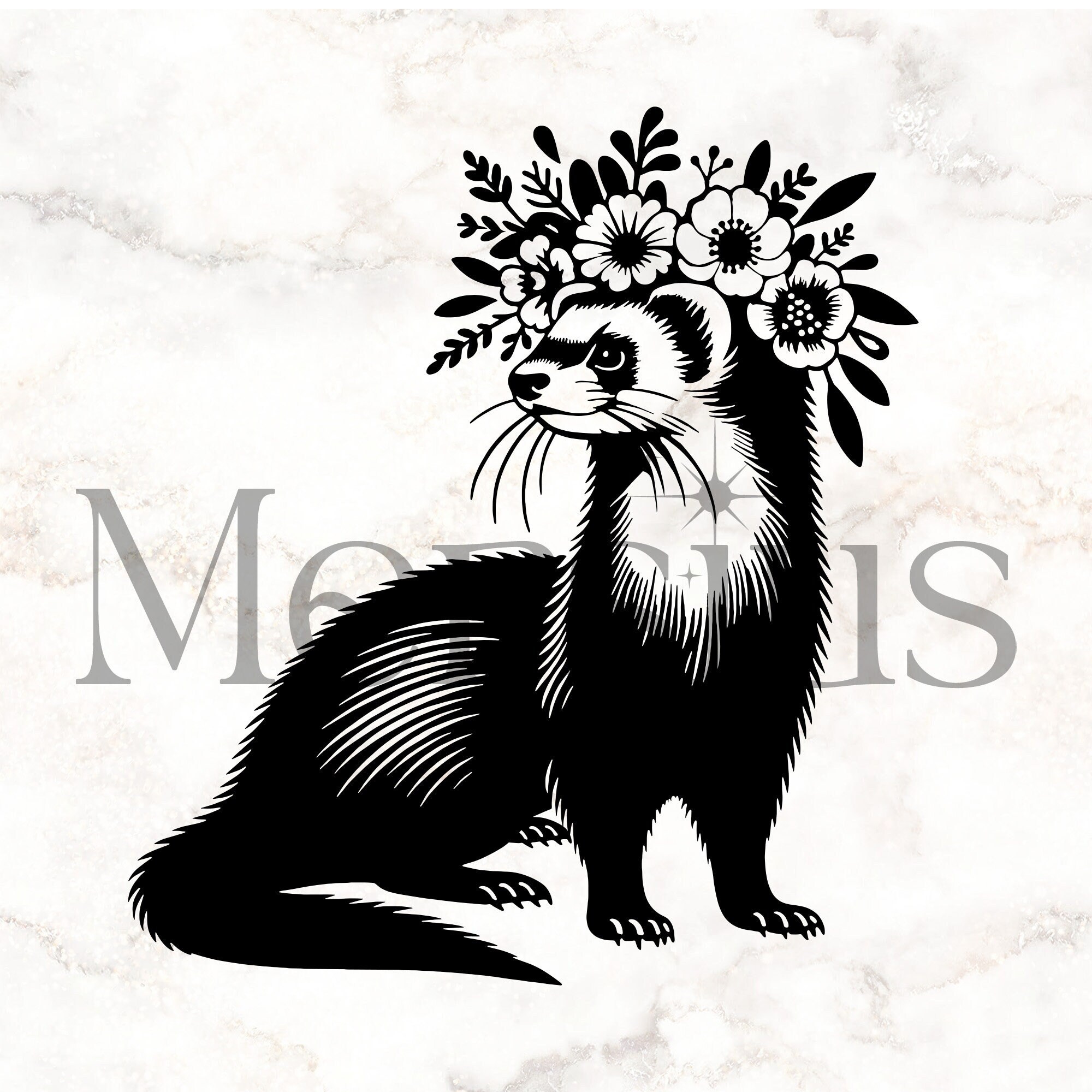 Floral Ferret Svg, Ferret Svg, Ferret Clipart, Ferret Silhouette ...