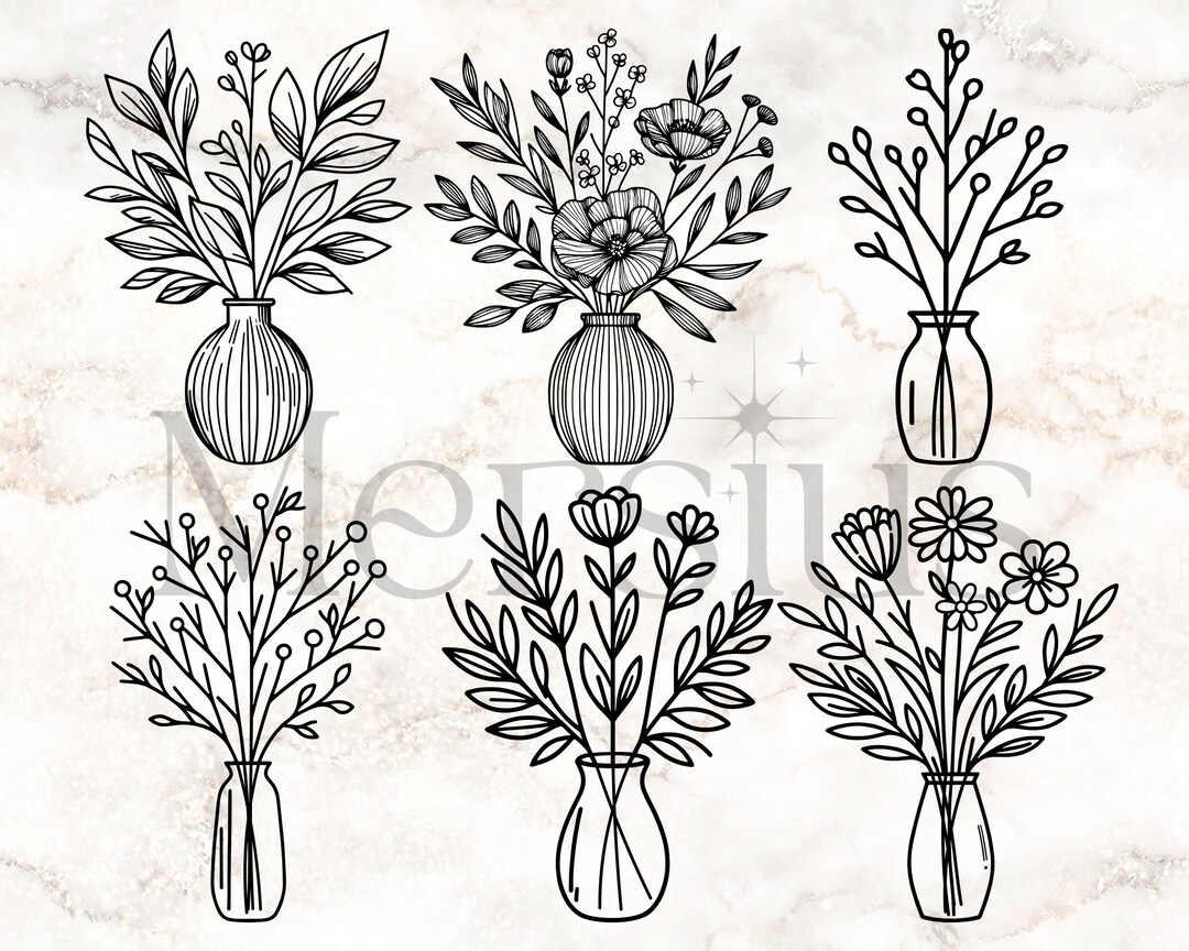 Flower Vase SVG, Flower Vase Svg Bundle Set2, Flower in Vase Svg, Vase ...