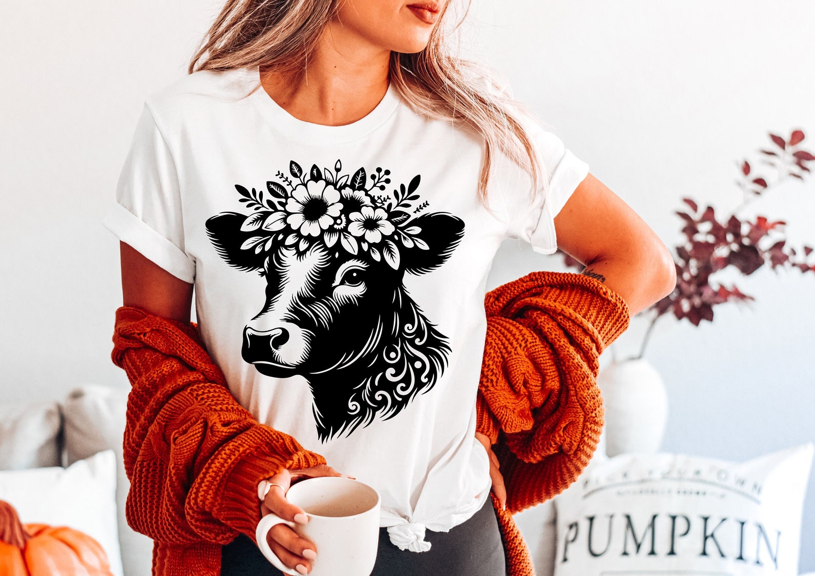 Floral Cow SVG PNG, Cow Svg File, Cute Cow Svg, Cow With Flower Crown ...