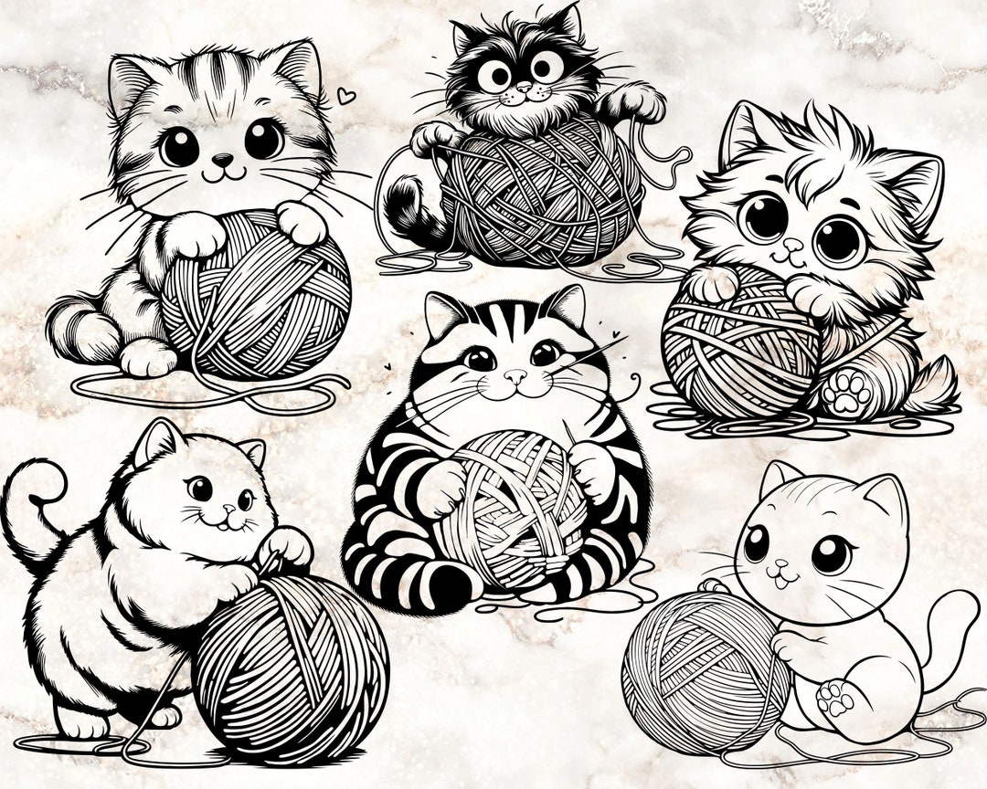 Cat Yarn Ball Bundle Svg, Knit Svg, Yarn Ball Svg, Crochet Svg ...