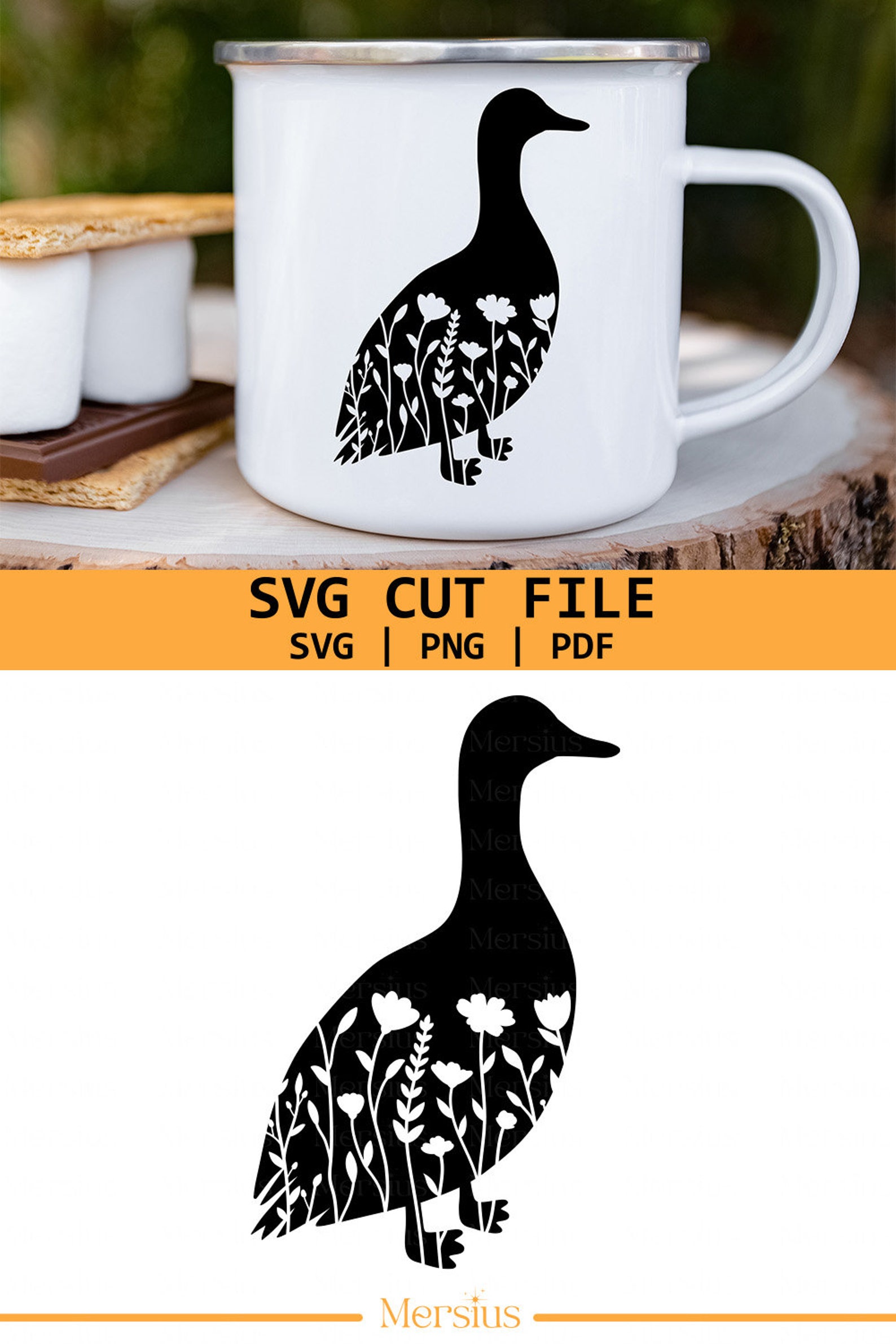 Floral Duck Cut File, Wildflower Duck Svg, Duck Clipart, Mallard Svg ...