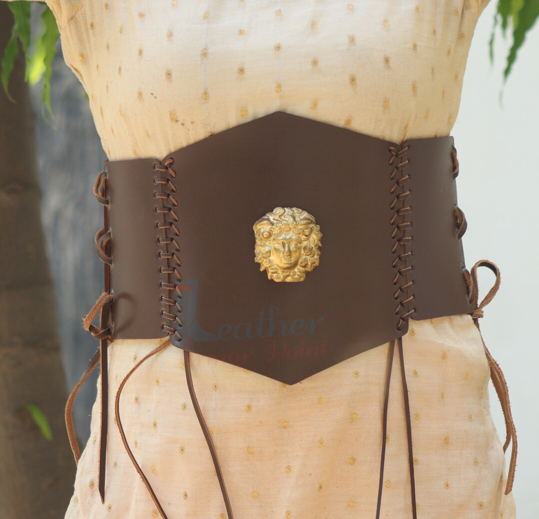 Leather Belt, Corset Belt With Brass Queen for Woman Waist, LAP-046 ...
