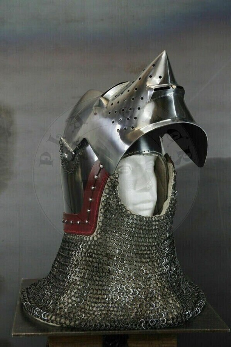 Medieval Knight Bascinet Helmet With Chainmail Aventail - Etsy
