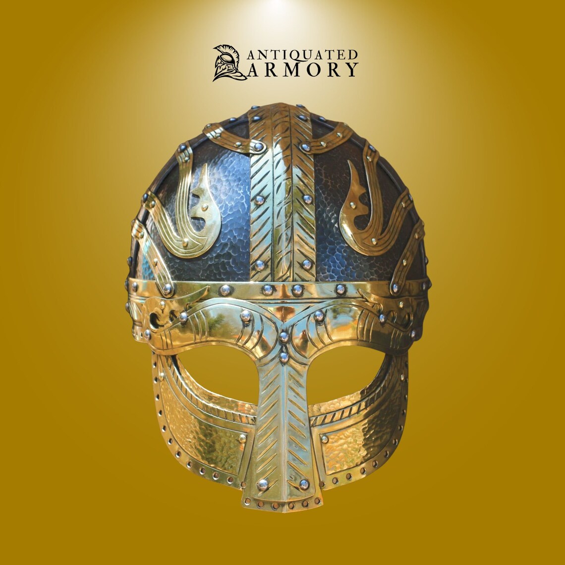 Viking Vendel Helmet Brass Helmet Authentic Steel Helmet & Brass Norse ...