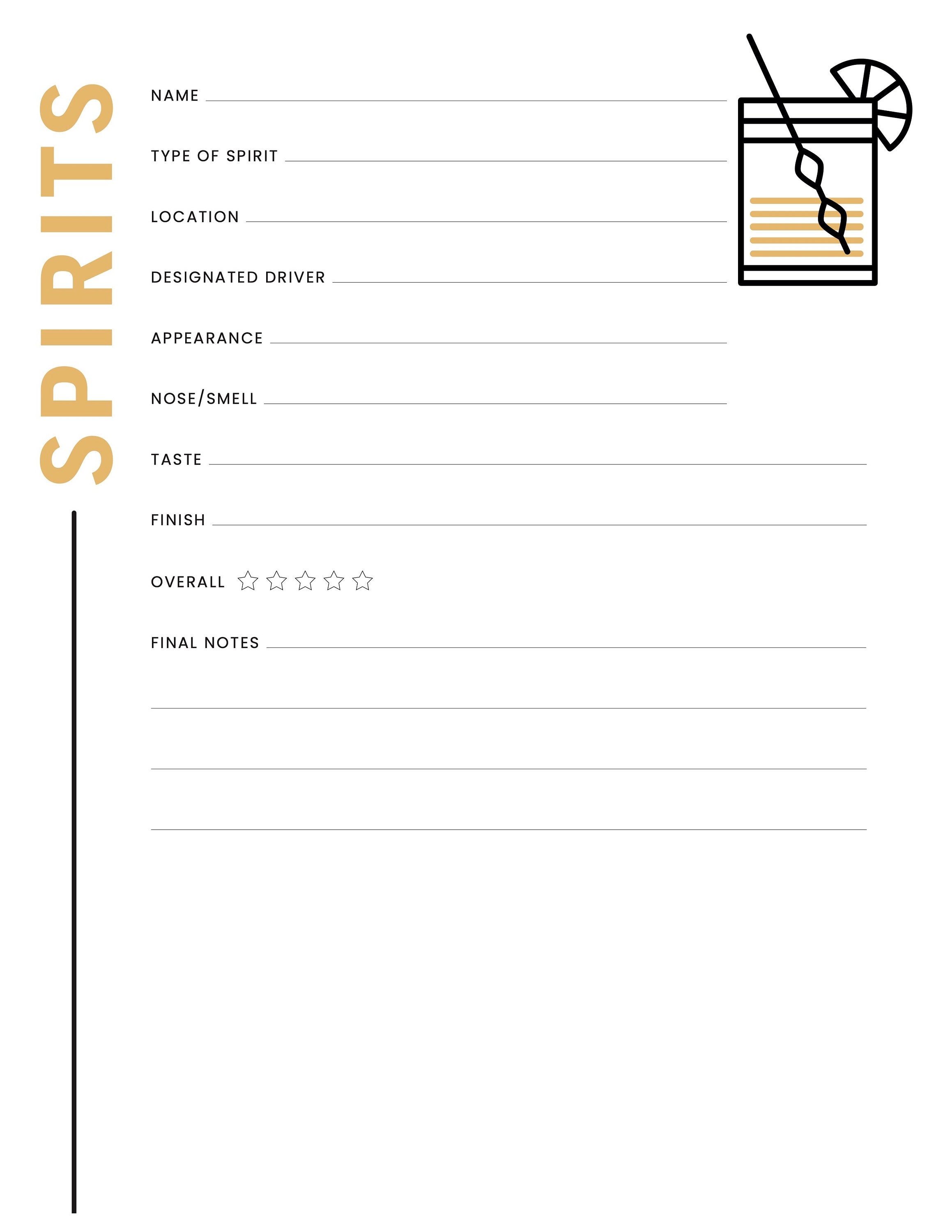 Printable Spirit Alcohol Journal Template, Whiskey Tasting Notes ...