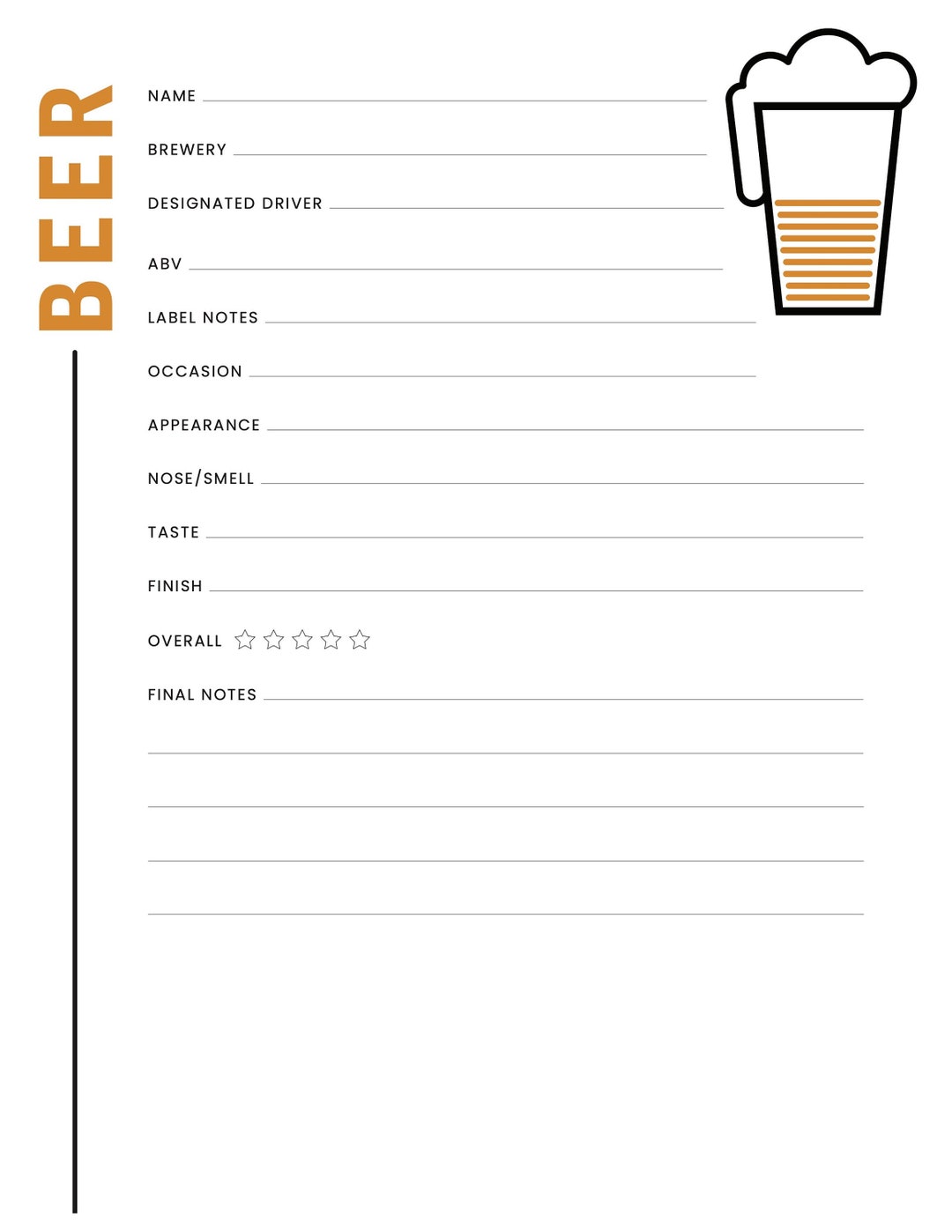 Printable Beer Journal Template, Drinking Notes, Craft Beer Notes ...