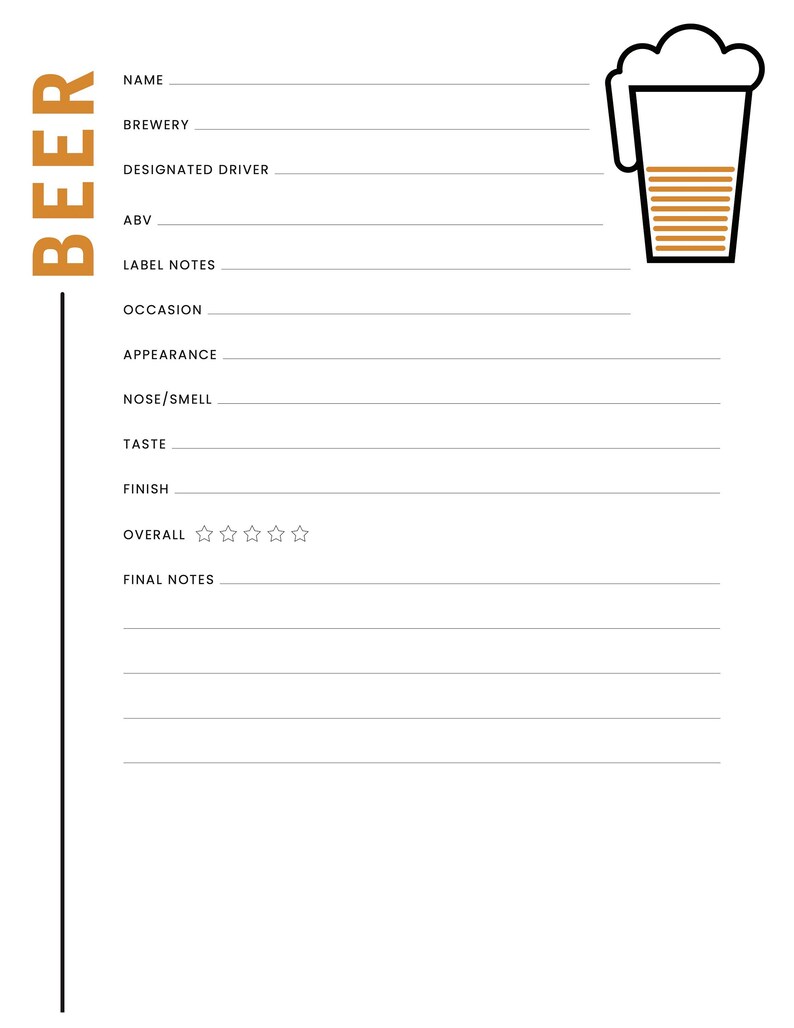Printable Beer Journal Template, Drinking Notes, Craft Beer Notes ...