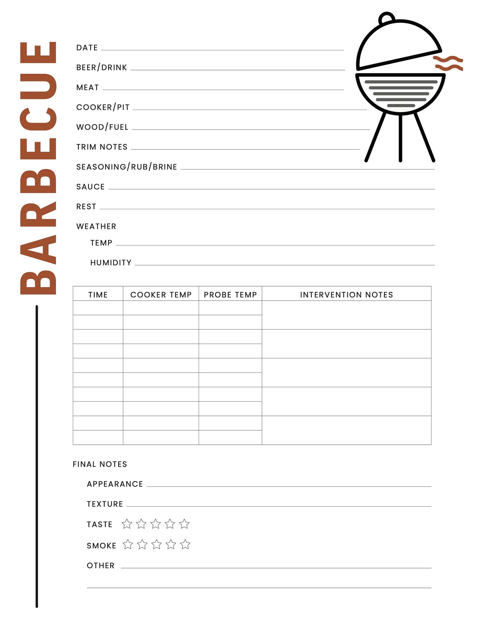 Printable Barbecue Journal Template, Cooking Notes, BBQ Notes, Meat ...