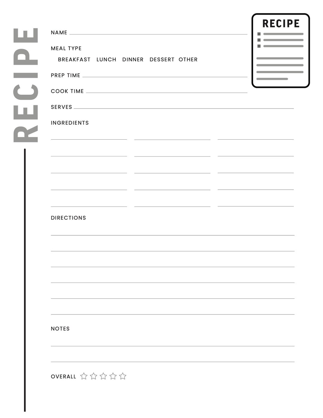 Printable Recipe Journal Template, Cooking Notes, Chef Notes, DIY Cook ...