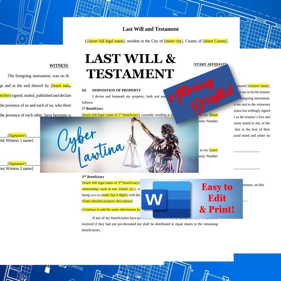 Last Will and Testament Complete With Notary and Witness Affidavits ...