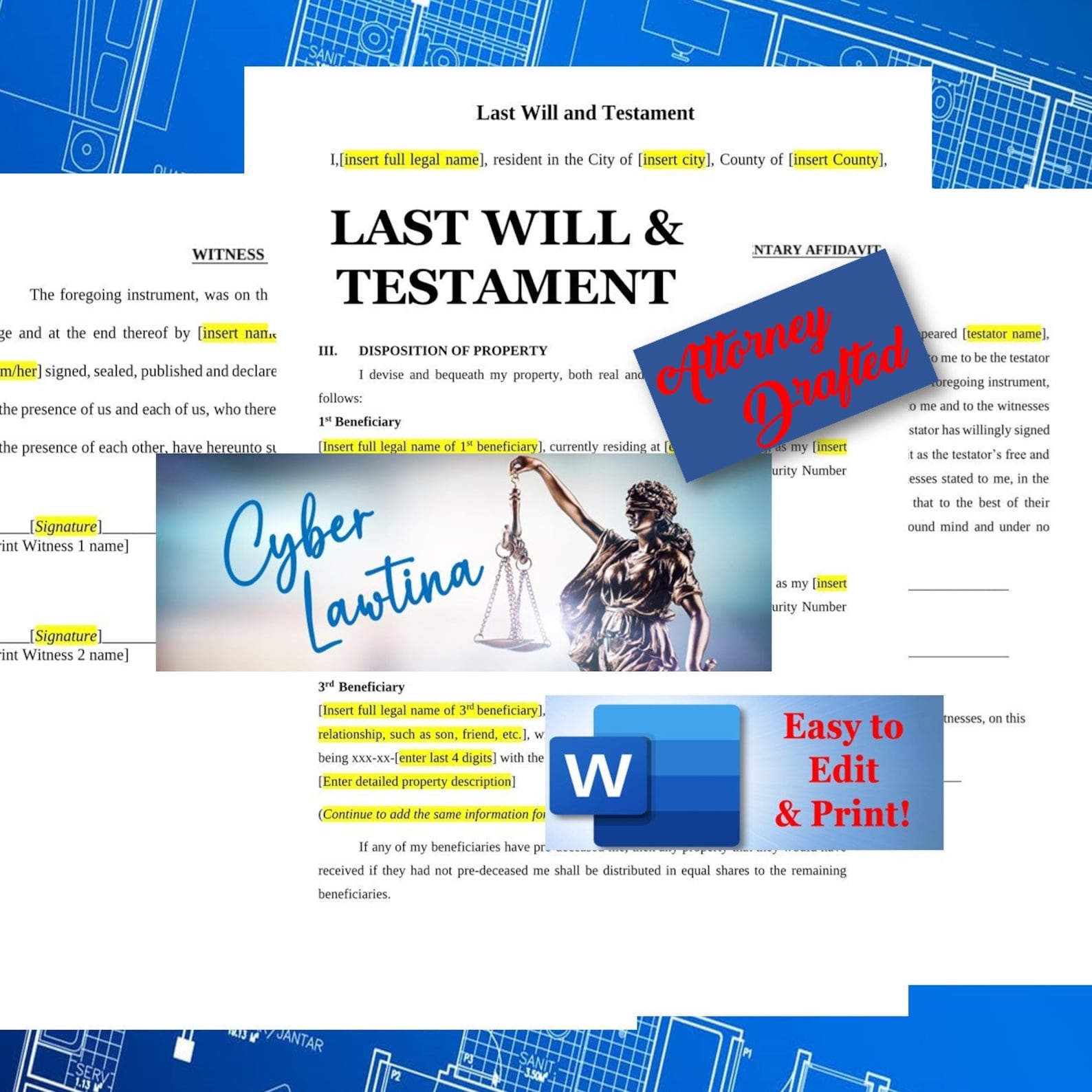 Last Will and Testament Complete With Notary and Witness Affidavits ...