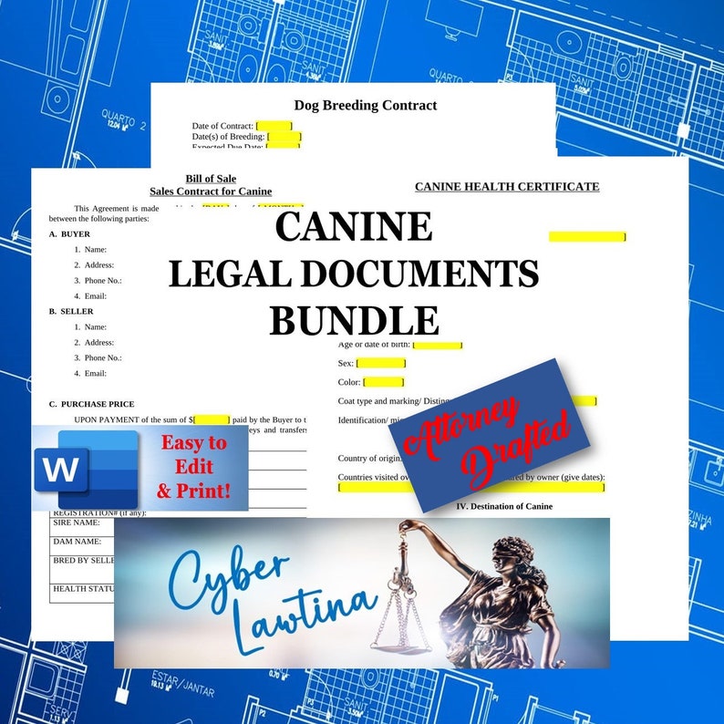 Canine Legal Docs Bundle Bill of Sale Breeding Contract and - Etsy