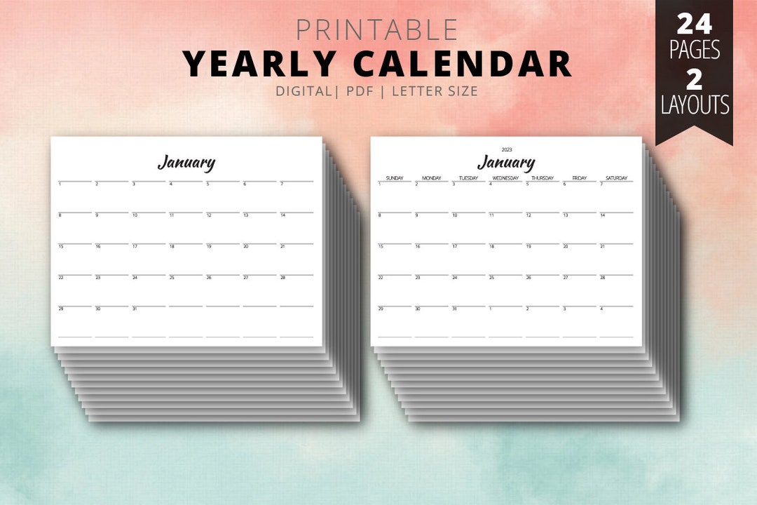 Multiple Layout Yearly Calendar, Perpetual Yearly Calendar, 2023 Yearly ...