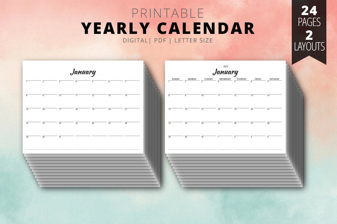 Multiple Layout Yearly Calendar, Perpetual Yearly Calendar, 2023 Yearly ...