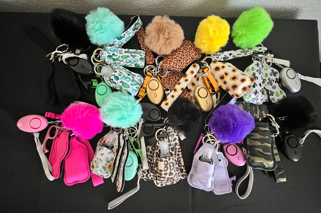 Safety Keychains Flashlight Wristlet Lipstick Pom Pom Door Handle ...
