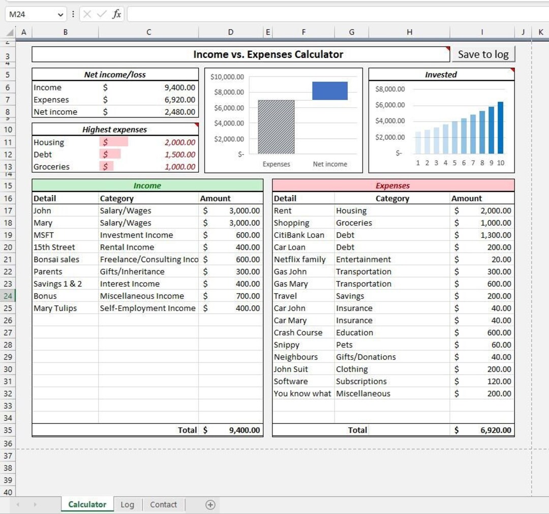 Income Vs. Expenses Calculator - Etsy