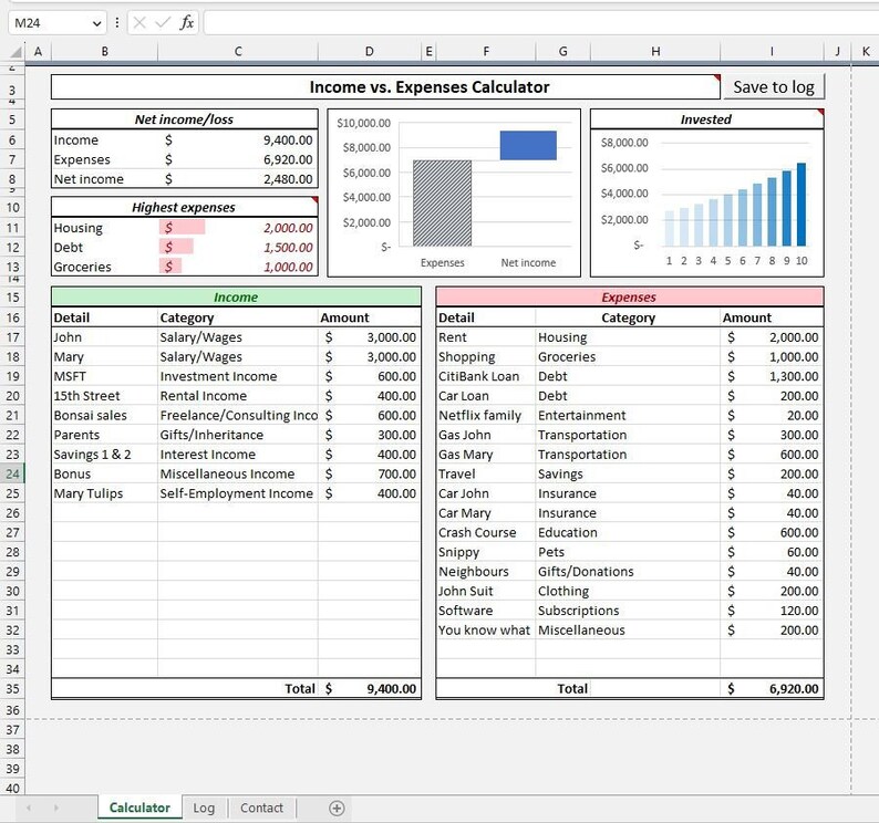 Income Vs. Expenses Calculator - Etsy