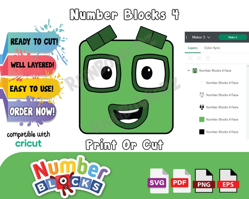 Number Blocks 4 SVG, Print or Cut,cut Ready Number Blocks 4 Face SVG ...