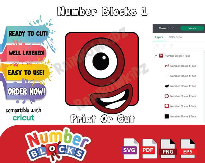 Number Blocks 1 SVG, Print or Cut,cut Ready Number Blocks 1 Face SVG ...
