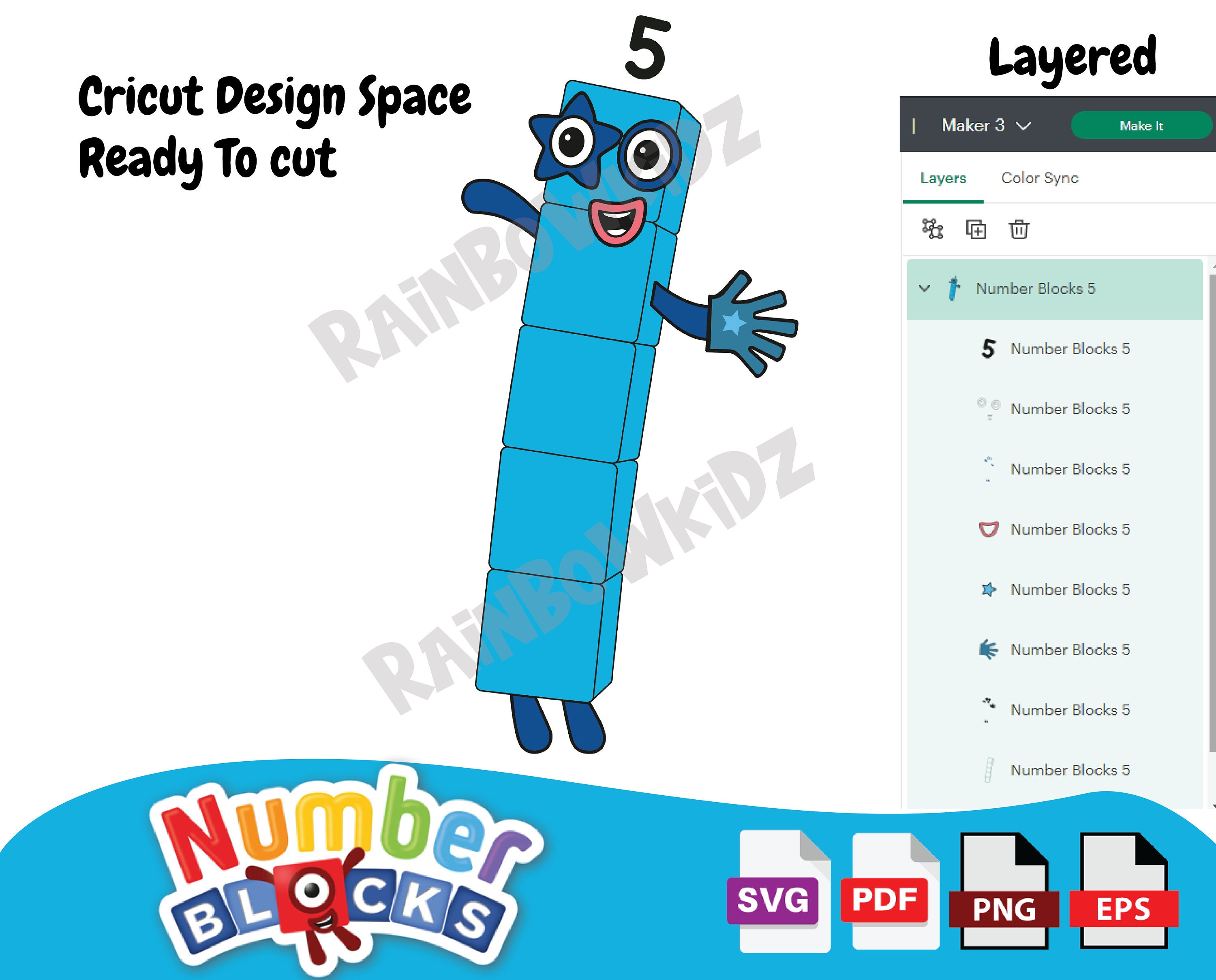 Number Blocks 5 Svg Cut File Layered Cutting File Number Blocks Svg