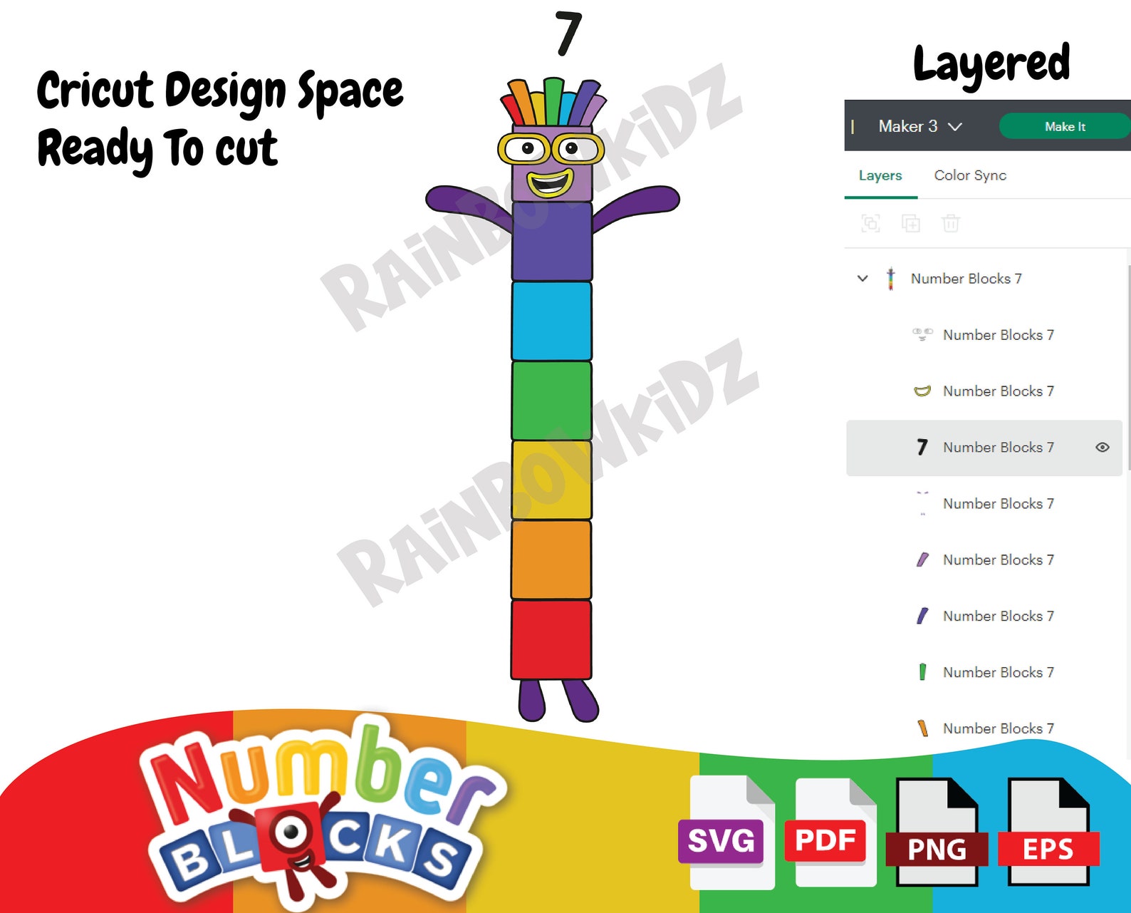 Number Blocks 7 SVG Cut File, Layered Cutting File, Number Blocks SVG ...