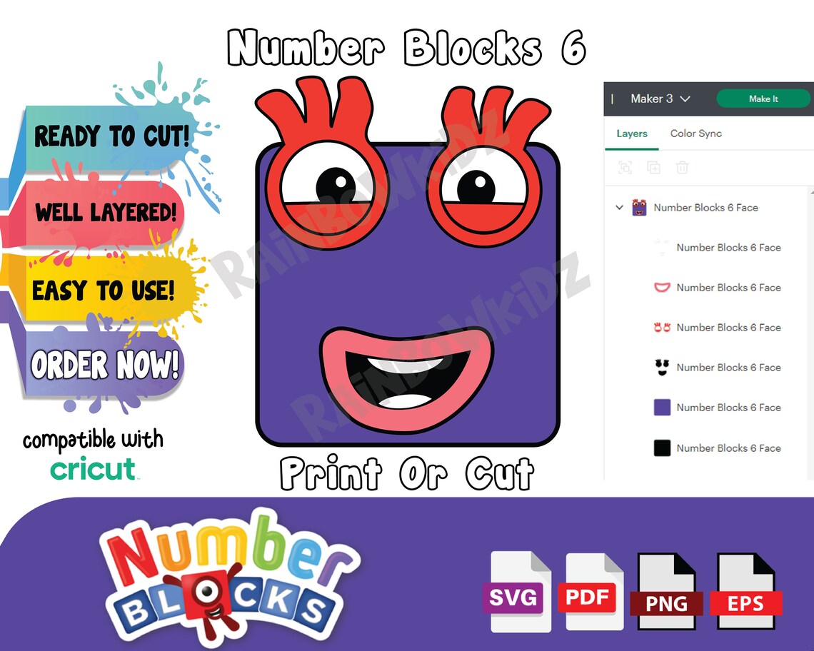 Number Blocks 6 SVG, Print or Cut,cut Ready Number Blocks 6 Face SVG ...