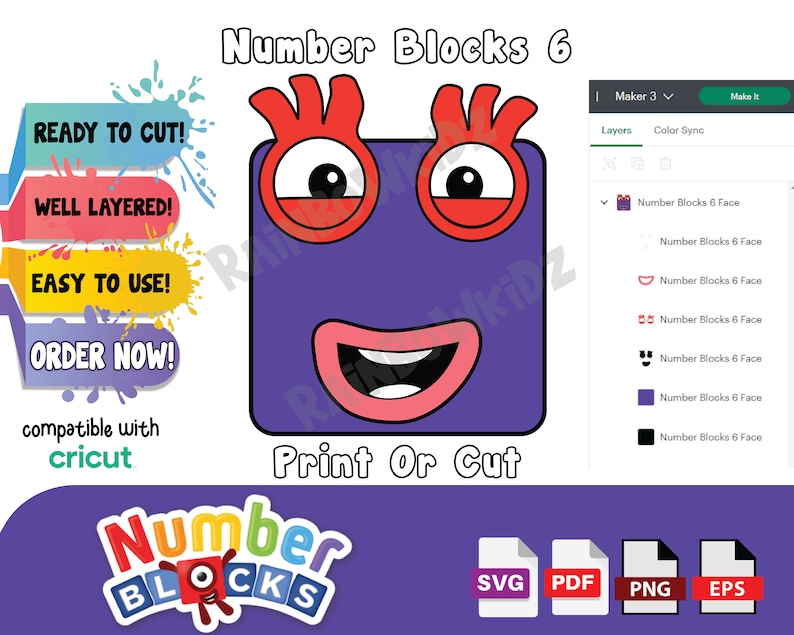Number Blocks 6 SVG, Print or Cut,cut Ready Number Blocks 6 Face SVG ...