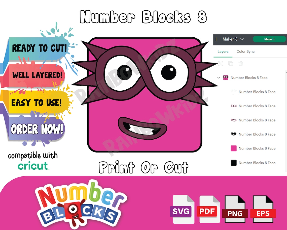 Number Blocks 8 SVG, Print or Cut,cut Ready Number Blocks 8 Face SVG ...