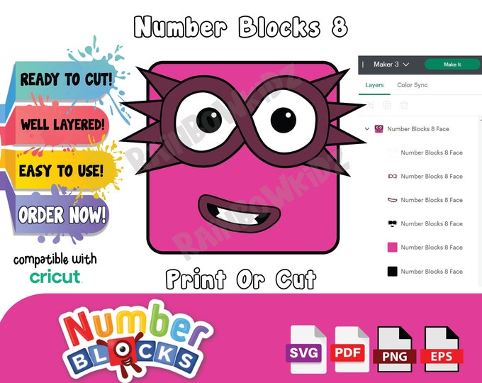 Number Blocks 8 SVG, Print or Cut,cut Ready Number Blocks 8 Face SVG ...
