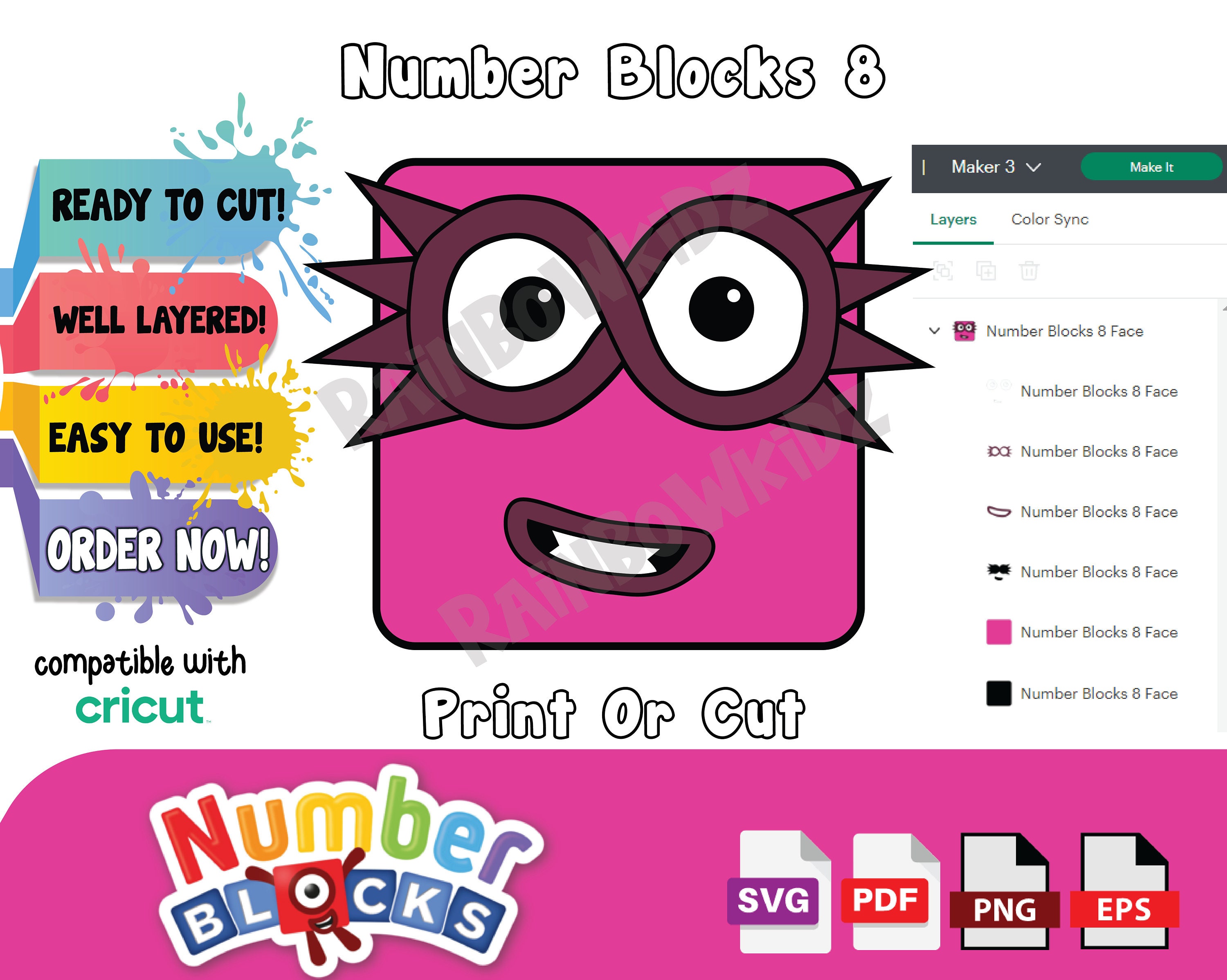 Number Blocks 8 SVG, Print or Cut,cut Ready Number Blocks 8 Face SVG Cricut, Layered Number ...