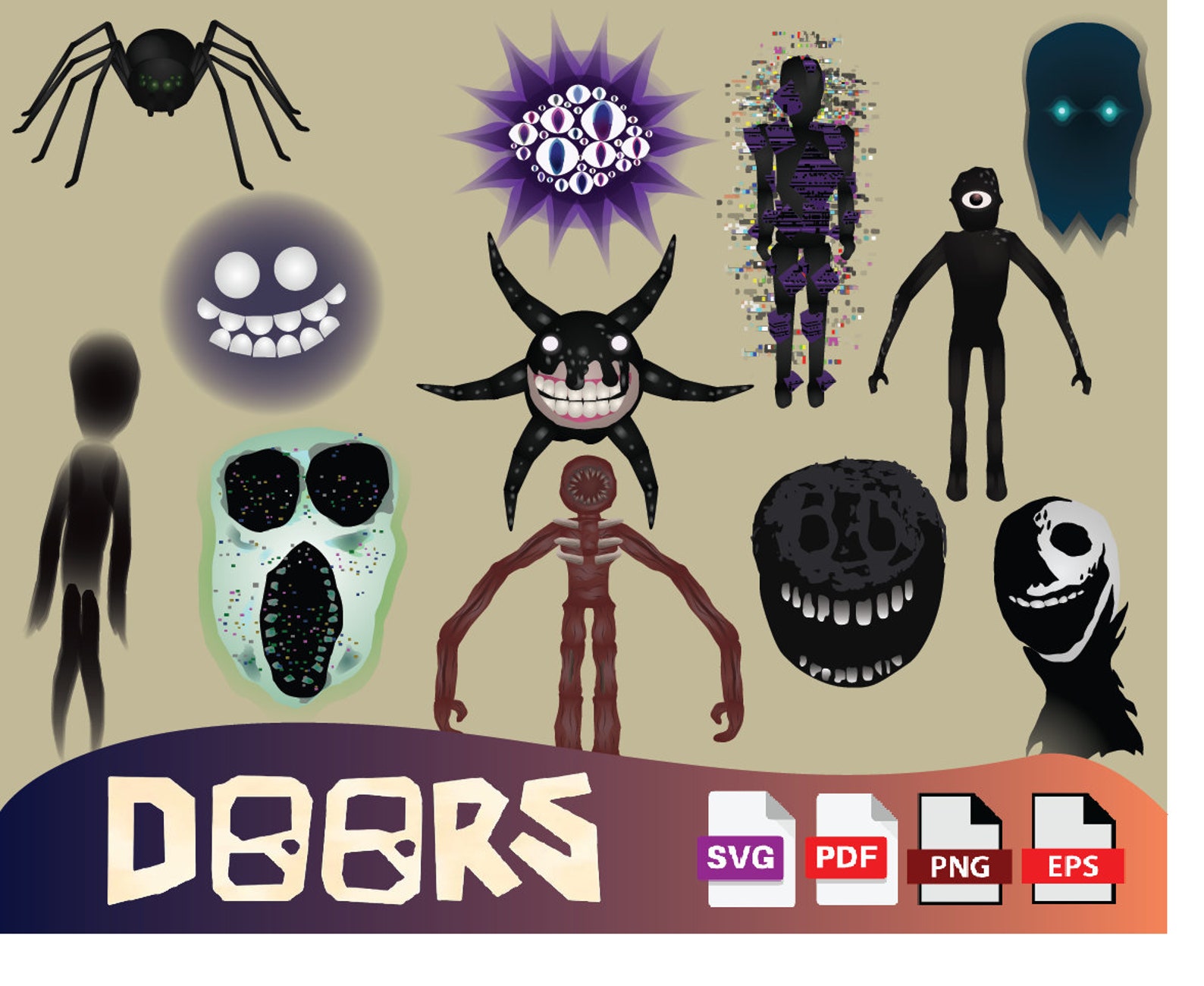 Roblox Doors SVG Bundle: Game Characters Clipart (SVG, PDF, EPS, PNG ...