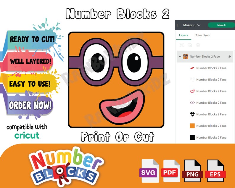 Number Blocks 2 SVG, Print or Cut, Cut-ready Number Blocks 2 Face SVG ...