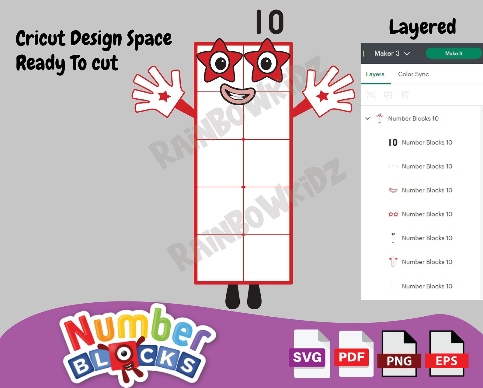 Number Blocks 10 SVG Cut File, Layered Cutting File, Number Blocks SVG ...