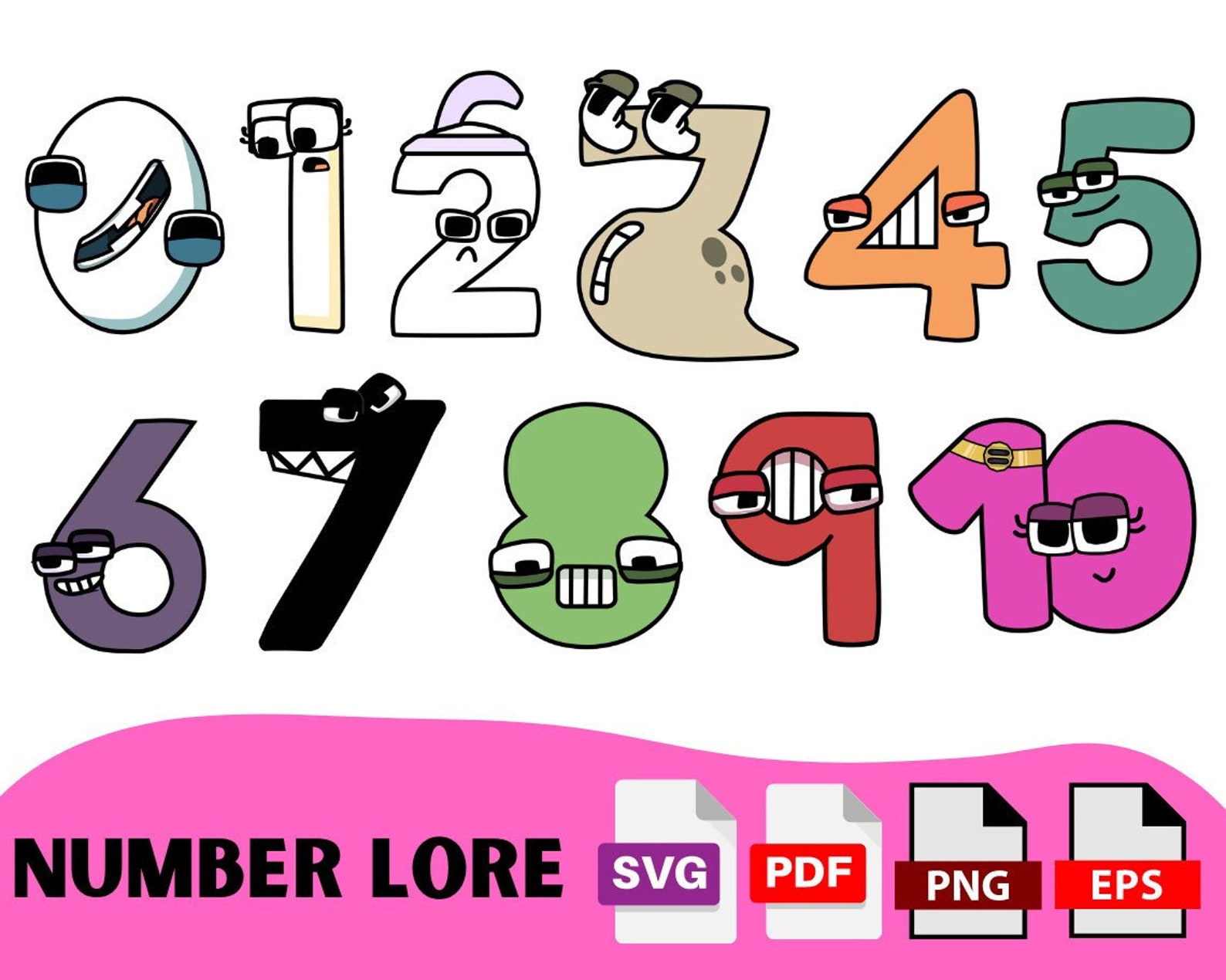 Number Lore Characters | SVG | PDF | PNG | Eps - Number Lore Individual ...