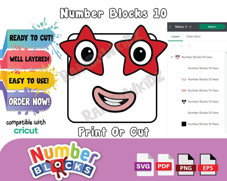 Number Blocks 10 SVG, Print or Cut,cut Ready Number Blocks 10 Face SVG ...
