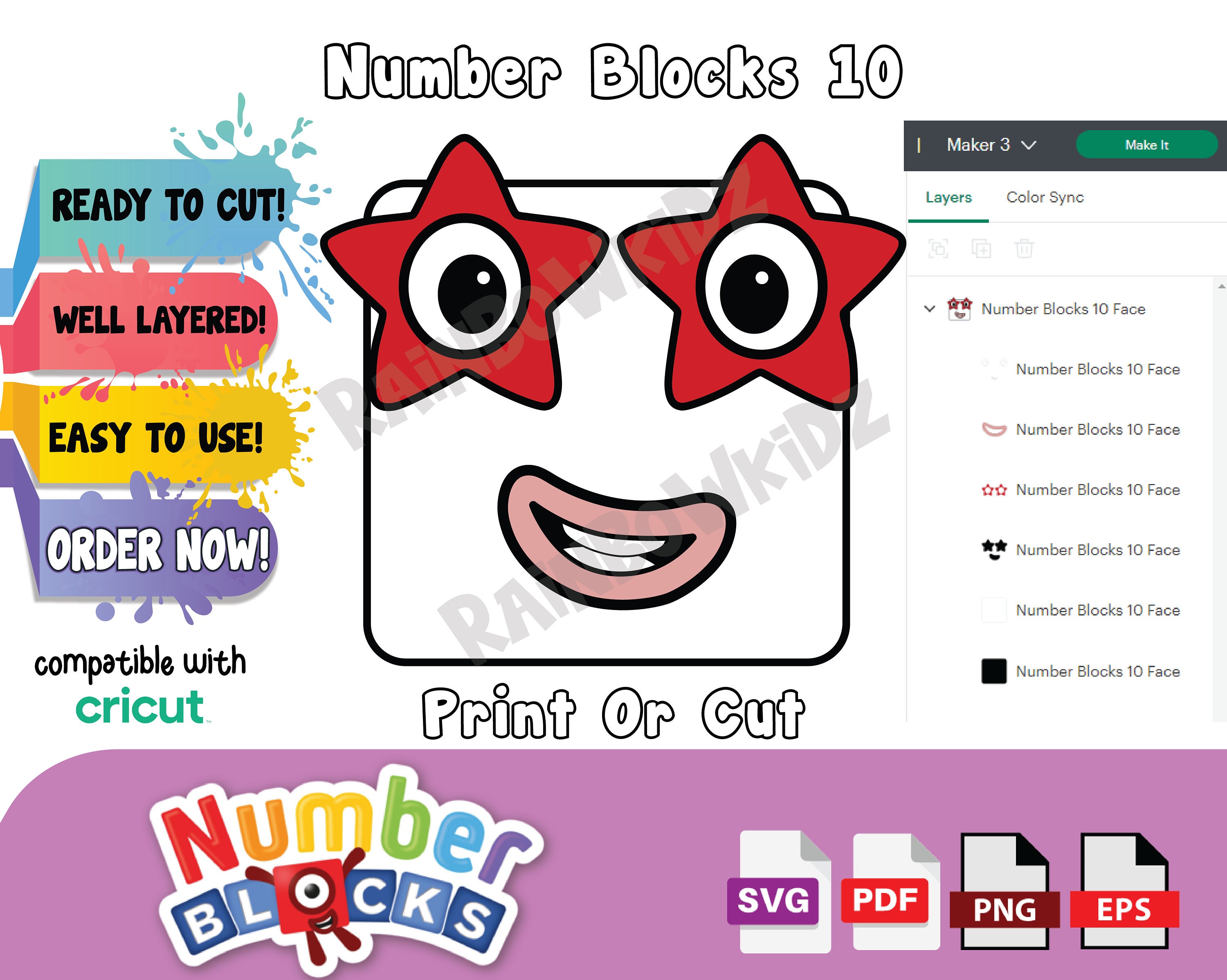 Number Blocks 10 SVG, Print or Cut,cut Ready Number Blocks 10 Face SVG ...