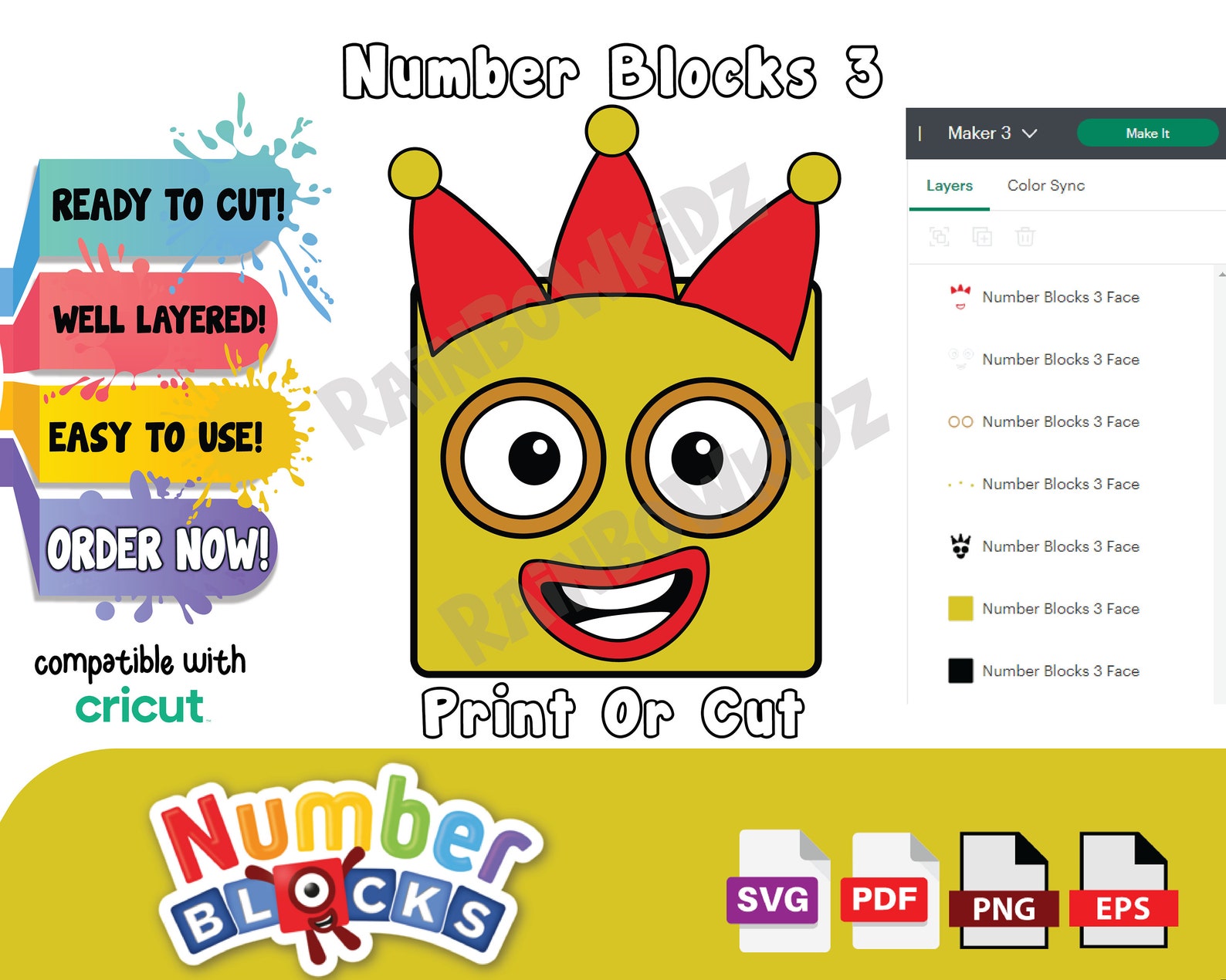 Number Blocks 3 SVG, Print or Cut, Cut-ready Number Blocks 3 Face SVG ...