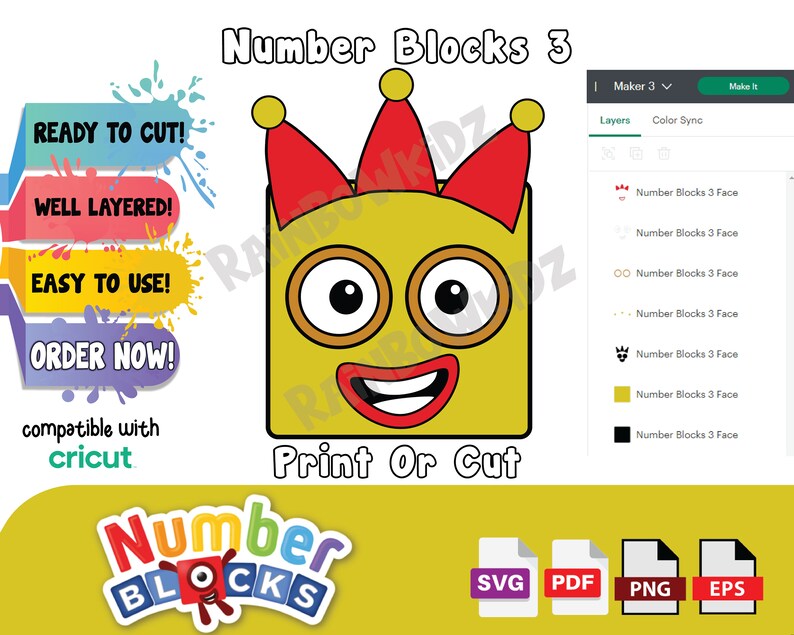 Number Blocks 3 SVG, Print or Cut, Cut-ready Number Blocks 3 Face SVG ...