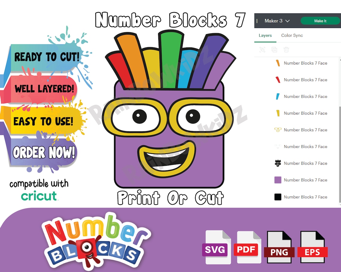 Number Blocks 7 SVG, Print or Cut,cut Ready Number Blocks 7 Face SVG ...