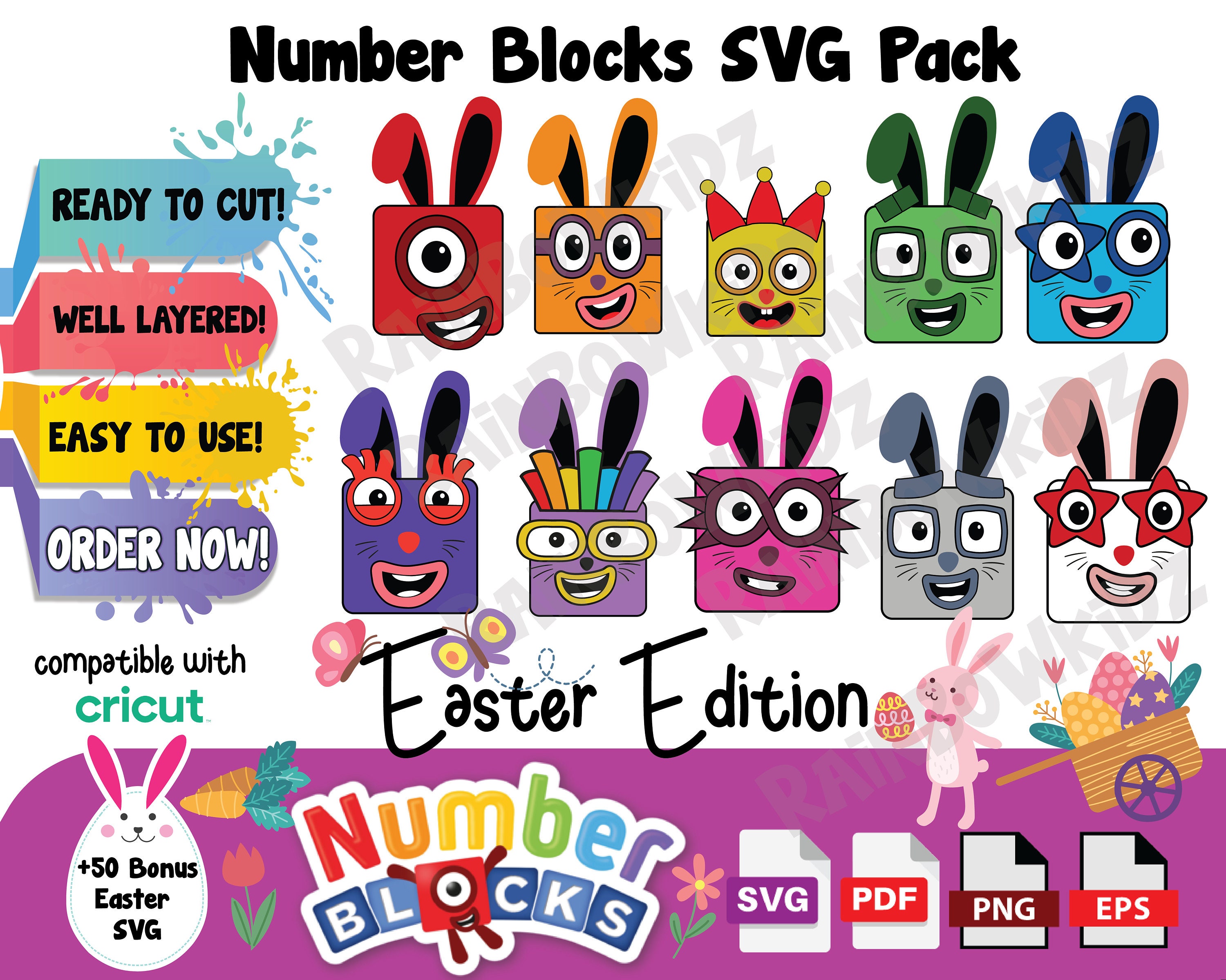 Number Blocks SVG Pack Easter Edition +50 Bonus Easter SVG, Number ...