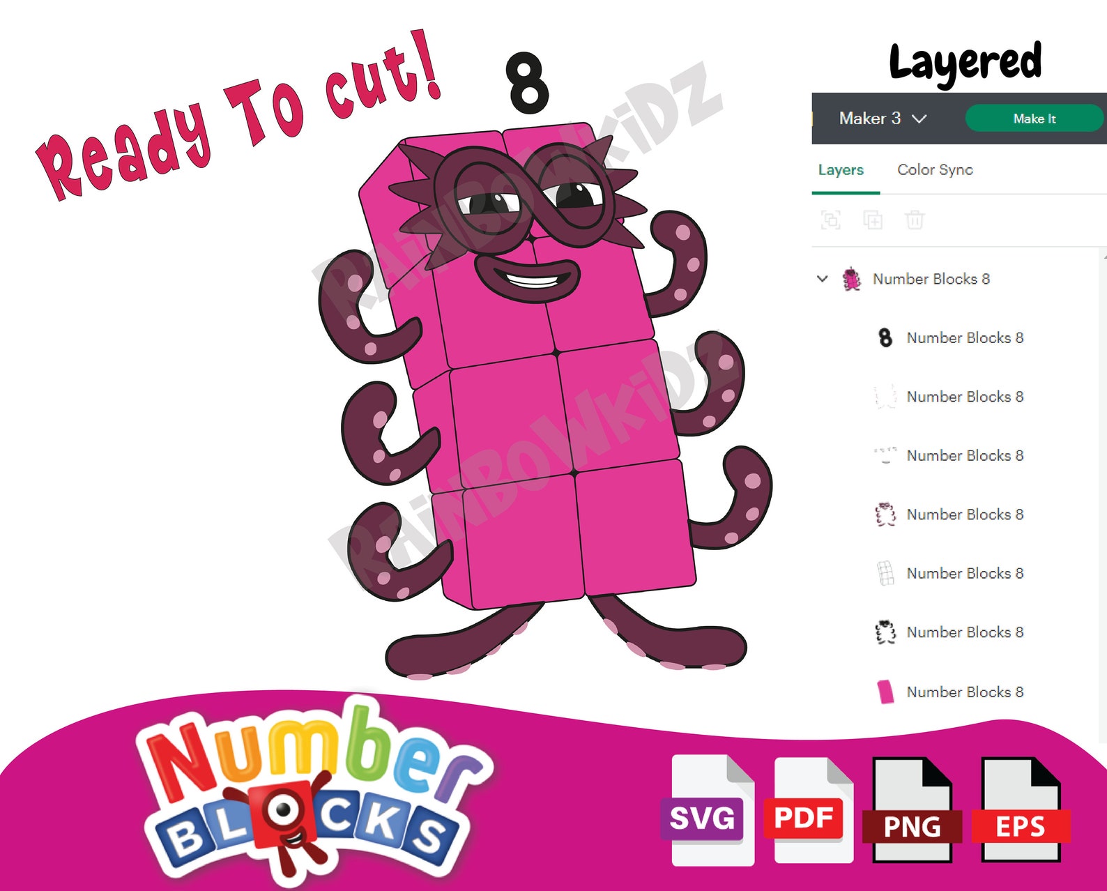 Number Blocks 8 SVG Cut File, Layered Cutting File, Number Blocks SVG ...